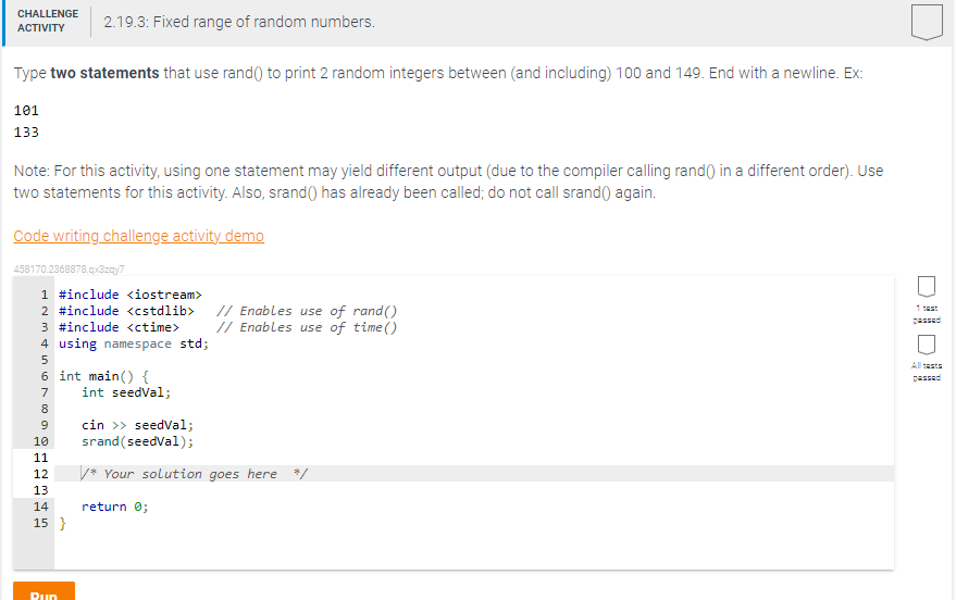 Solved Type two statements that use rand() to print 2 random | Chegg.com