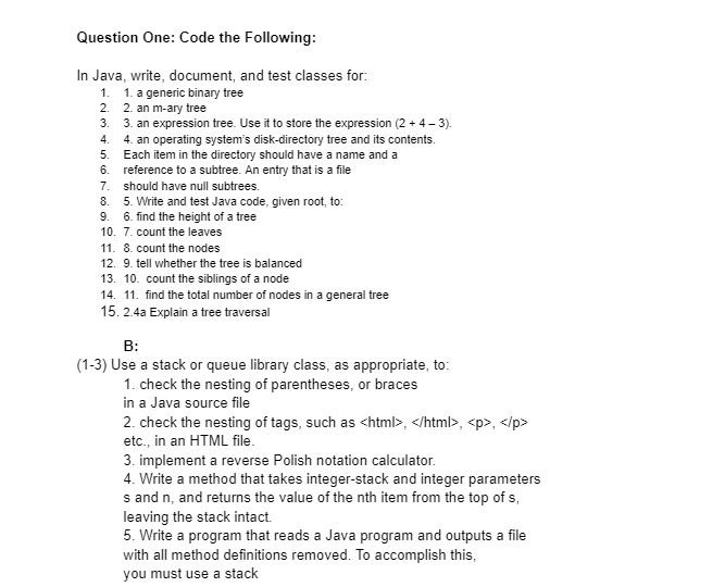 Solved Question One: Code the Following: In Java, write, | Chegg.com