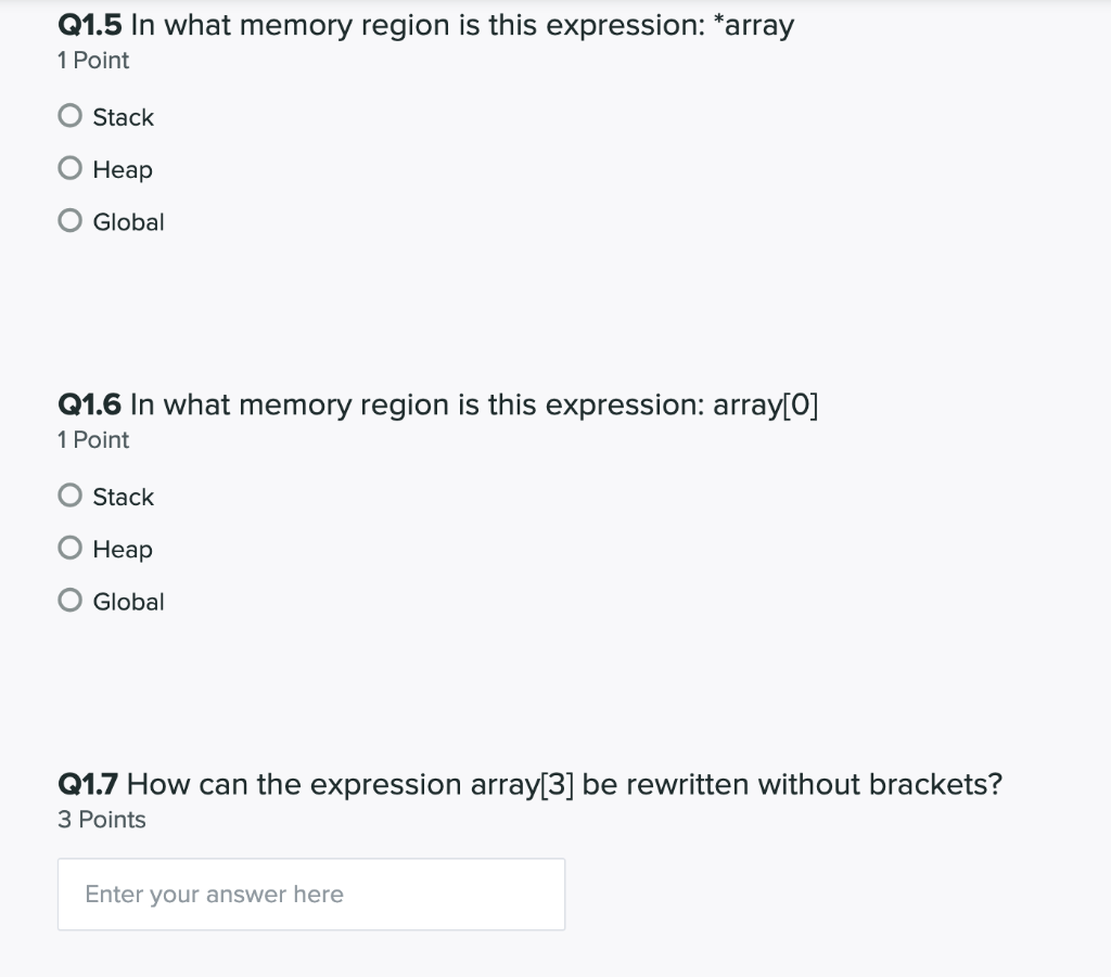 Solved Consider the following C program: int* array; char* | Chegg.com