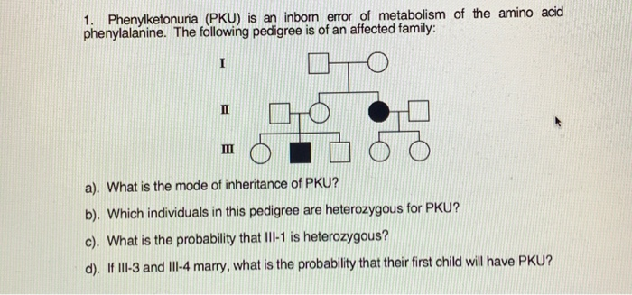 Solved 1. Phenylketonuria (PKU) is an inbom error of | Chegg.com