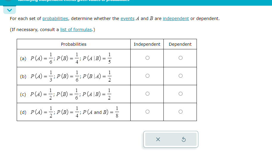 Solved For each set of probabilities, determine whether the | Chegg.com