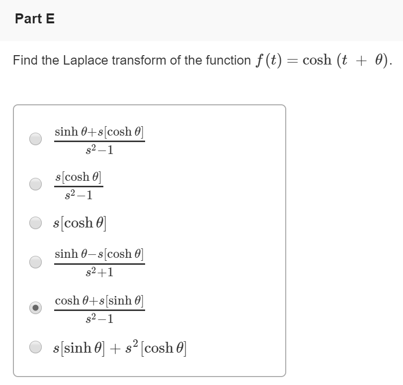 Solved Part E Find the Laplace transform of the function | Chegg.com