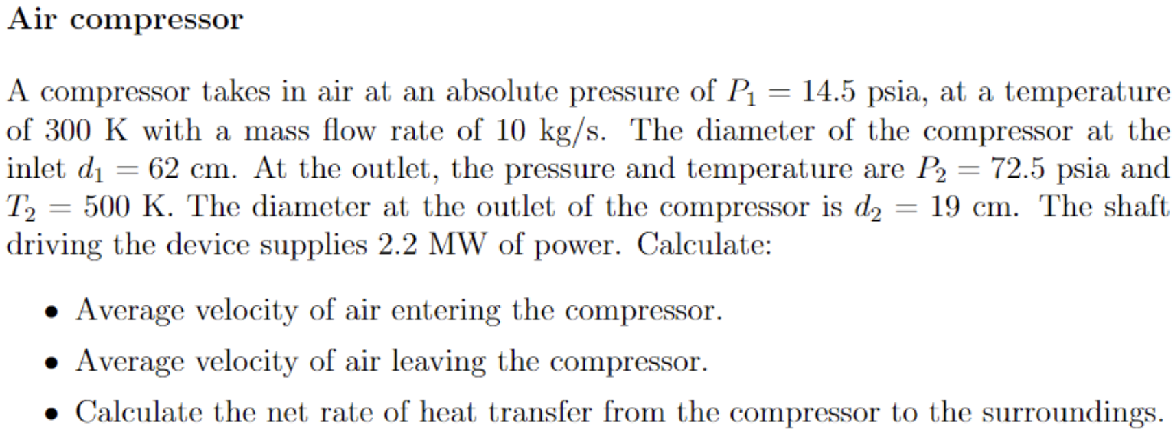 Solved Air compressorA compressor takes in air at an | Chegg.com