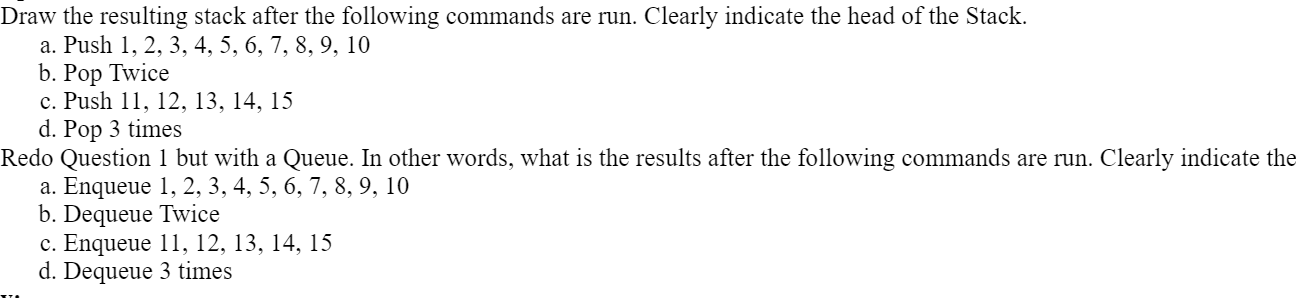 Solved Draw the resulting stack after the following commands | Chegg.com