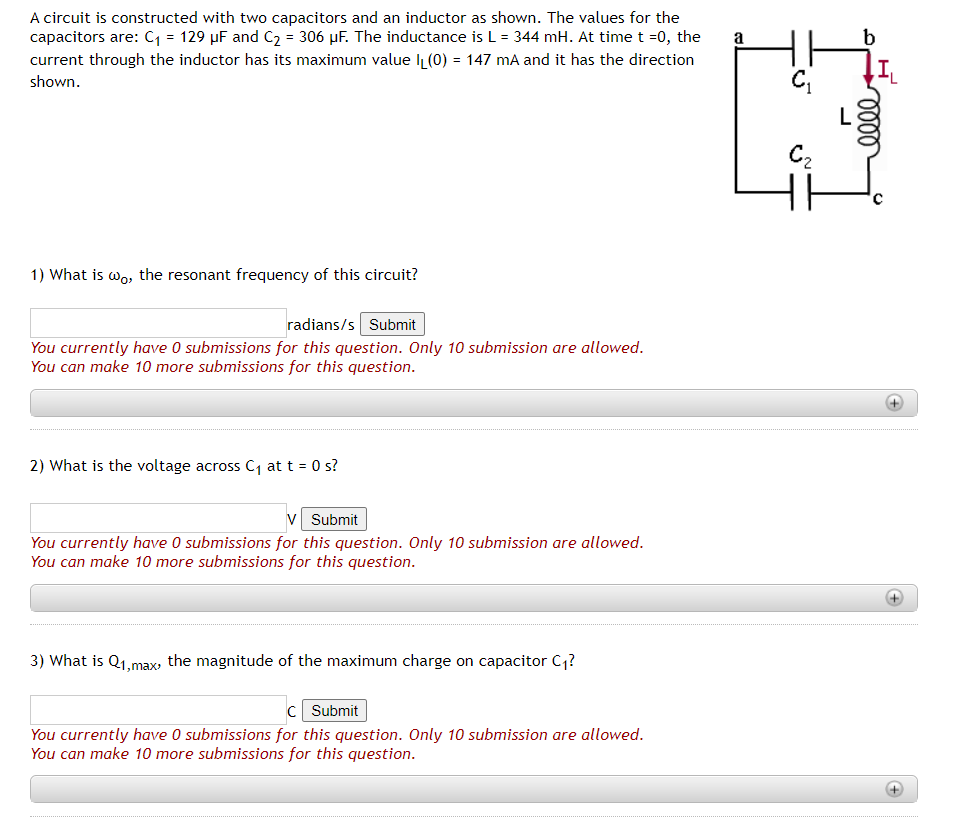 Solved A circuit is constructed with two capacitors and an | Chegg.com