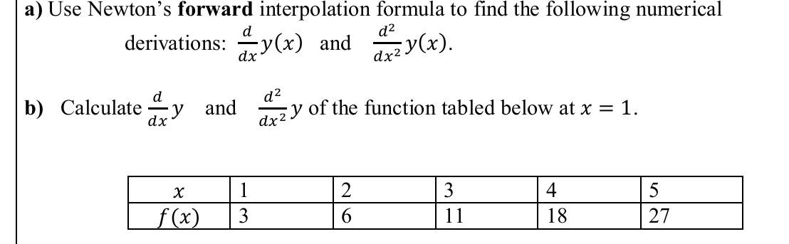 Solved a) Use Newton's forward interpolation formula to find | Chegg.com