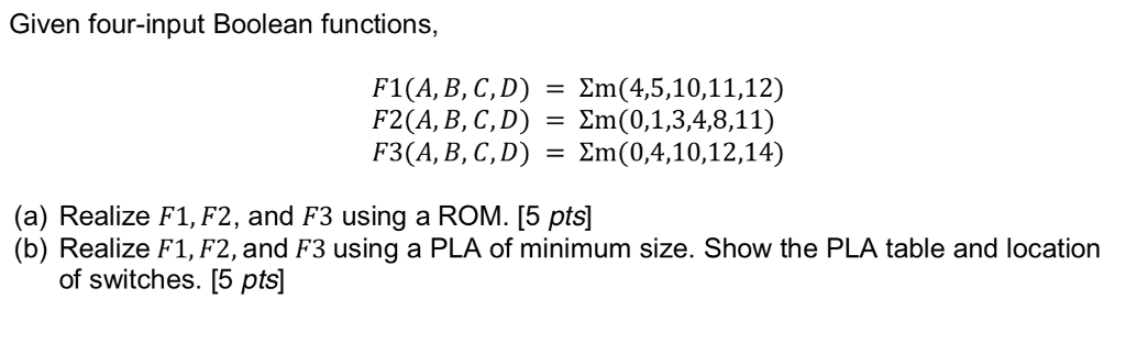 Solved Given four-input Boolean functions, F1(A, B, C,D) - | Chegg.com