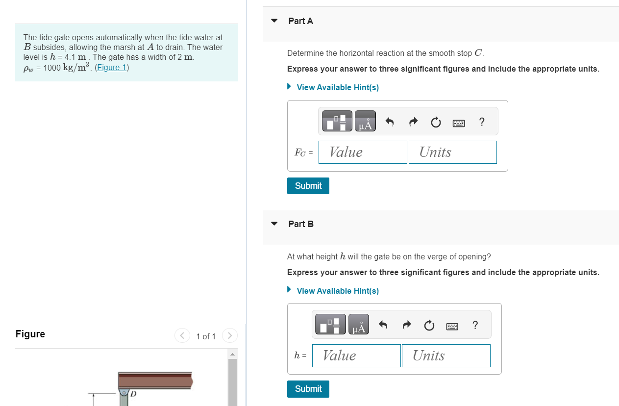 Solved The tide gate opens automatically when the tide water | Chegg.com