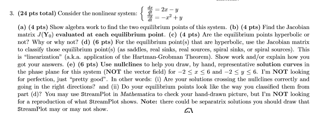 Solved (24 pts total) Consider the nonlinear system: | Chegg.com