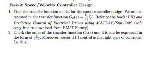 Task-2: Speed/Velocity Controller Design 1. Find the | Chegg.com
