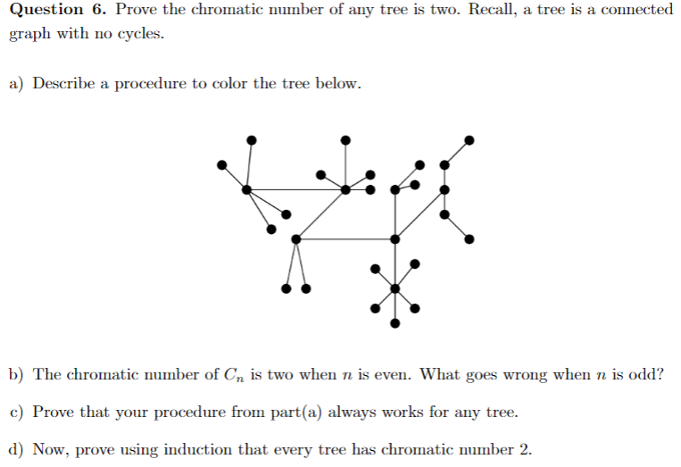 Solved Question 6. Prove the chromatic number of any tree is | Chegg.com