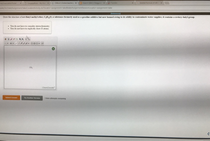 Solved Draw the structure of tert-Butyl methyl ether, | Chegg.com