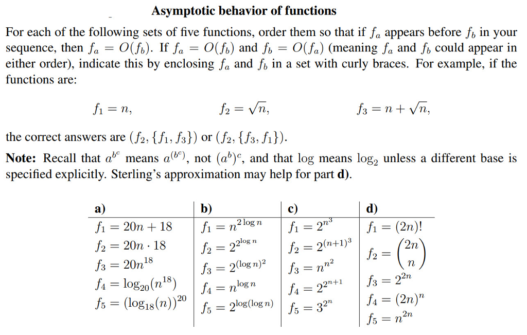 Solved Asymptotic behavior of functions For each of the | Chegg.com