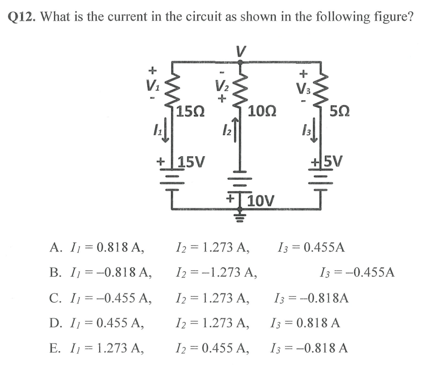Solved Q12. What is the current in the circuit as shown in | Chegg.com