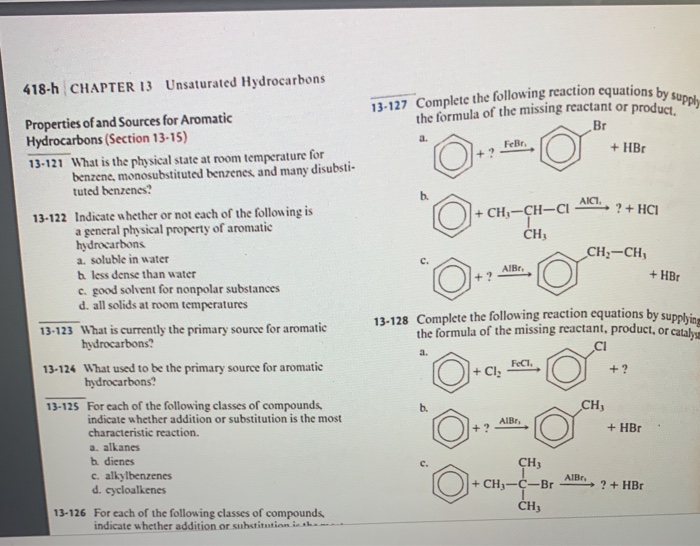 Solved 418-h CHAPTER 13 Unsaturated Hydrocarbons 13-127 | Chegg.com
