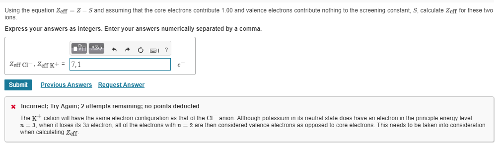 Solved Using the equation Zeff-Z -S and assuming that the | Chegg.com