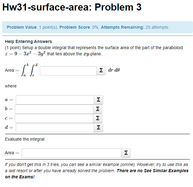 Solved Hw31-surface-area: Problem 3 Problem Value: 1 | Chegg.com