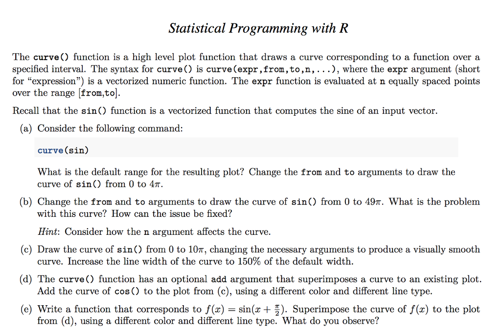 Solved Statistical Programming with R The curve) function is | Chegg.com
