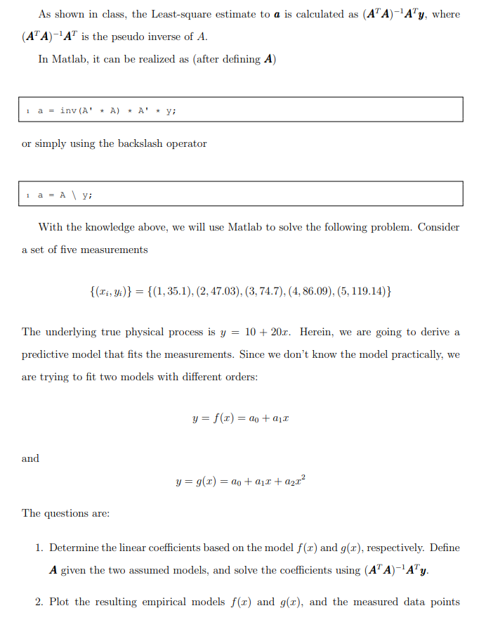 Solved 2 Problem 02 Generalized Linear Fitting/Least-square | Chegg.com