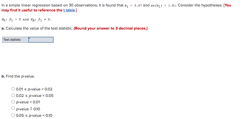Solved In a simple linear regression based on 30 | Chegg.com