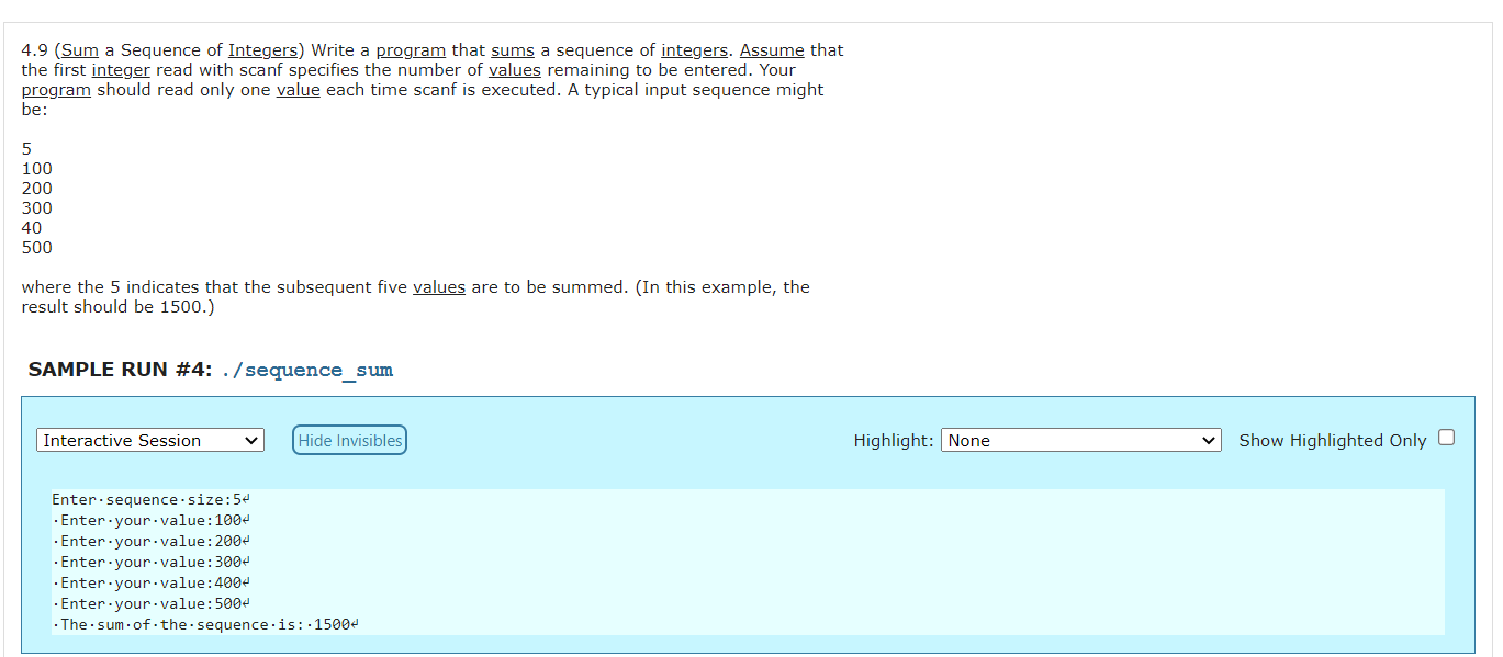 Solved 4.9 (Sum a Sequence of Integers) Write a program that | Chegg.com