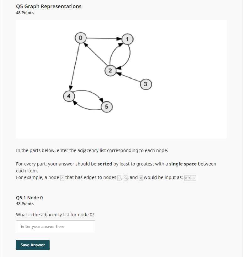 Solved Q5 Graph Representations 48 Points In the parts | Chegg.com
