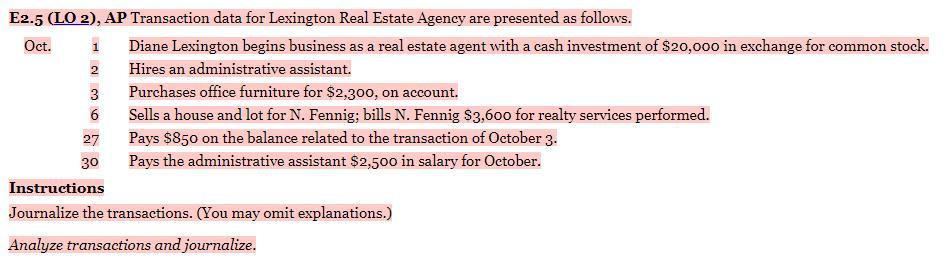 Solved E2.5 (L్ 2), AP Transaction data for Lexington Real | Chegg.com