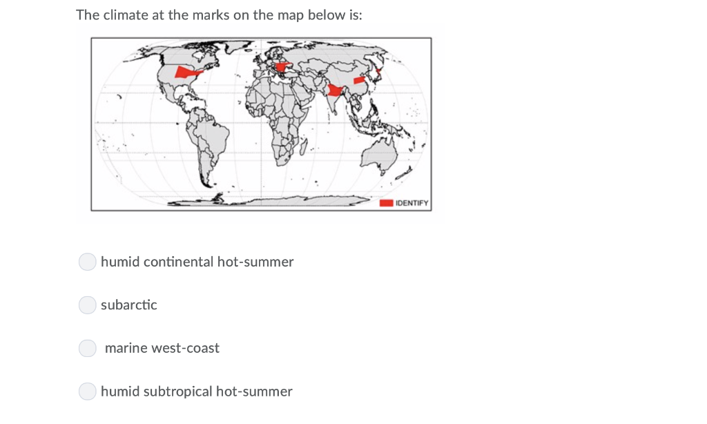 Solved The climate at the marks on the map below is: | Chegg.com