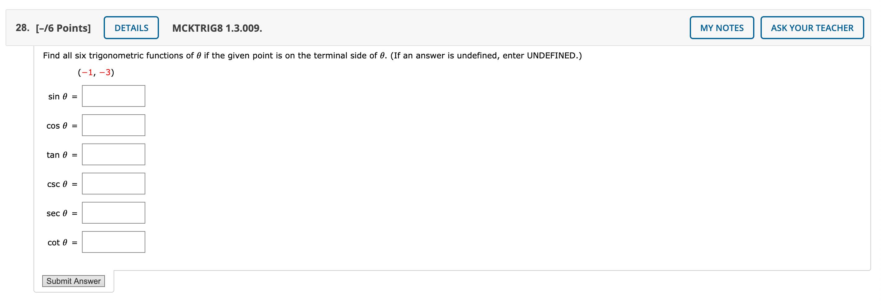 Solved Find all six trigonometric functions of 𝜃 if the | Chegg.com