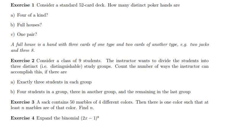 Solved Exercise 1 Consider a standard 52-card deck. How many | Chegg.com