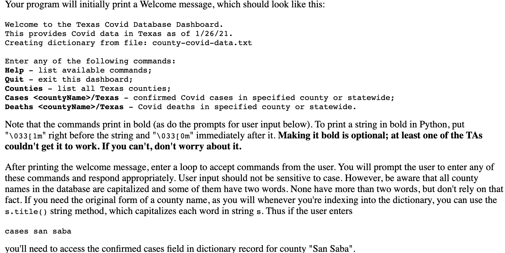 Solved Sample Behavior: > python3 Project3.py Welcome to the | Chegg.com