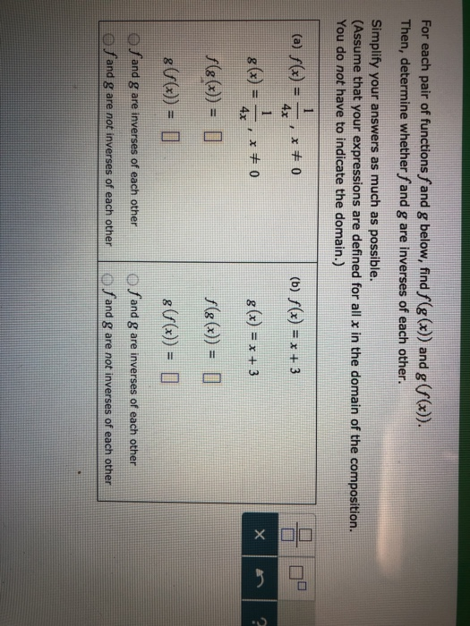 Solved For each pair of functions fand g below, find /(g | Chegg.com