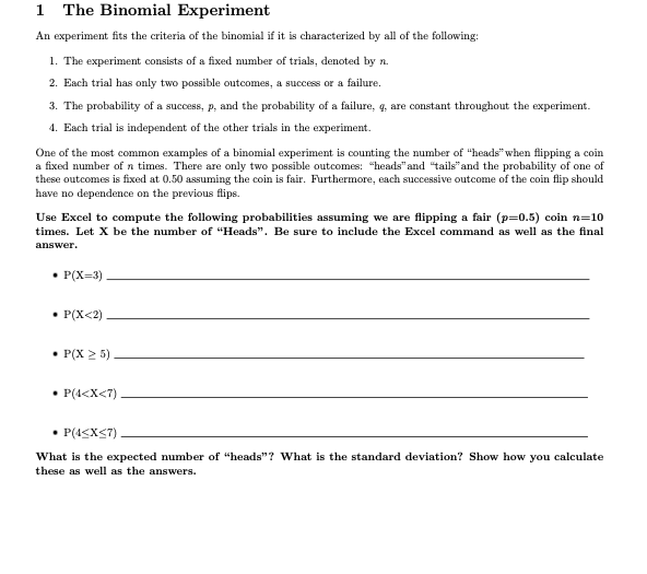 Solved 1 The Binomial Experiment An experiment fits the | Chegg.com