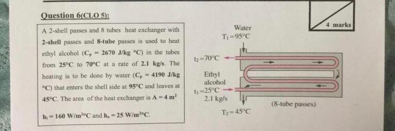 Solved Question 6(CLO 5): Water 4 marks T, 95°C tz -70C A | Chegg.com