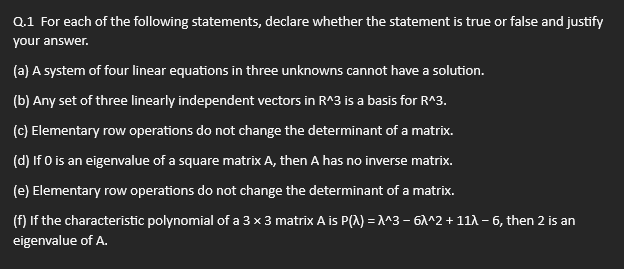 Solved Q.1 For each of the following statements, declare | Chegg.com