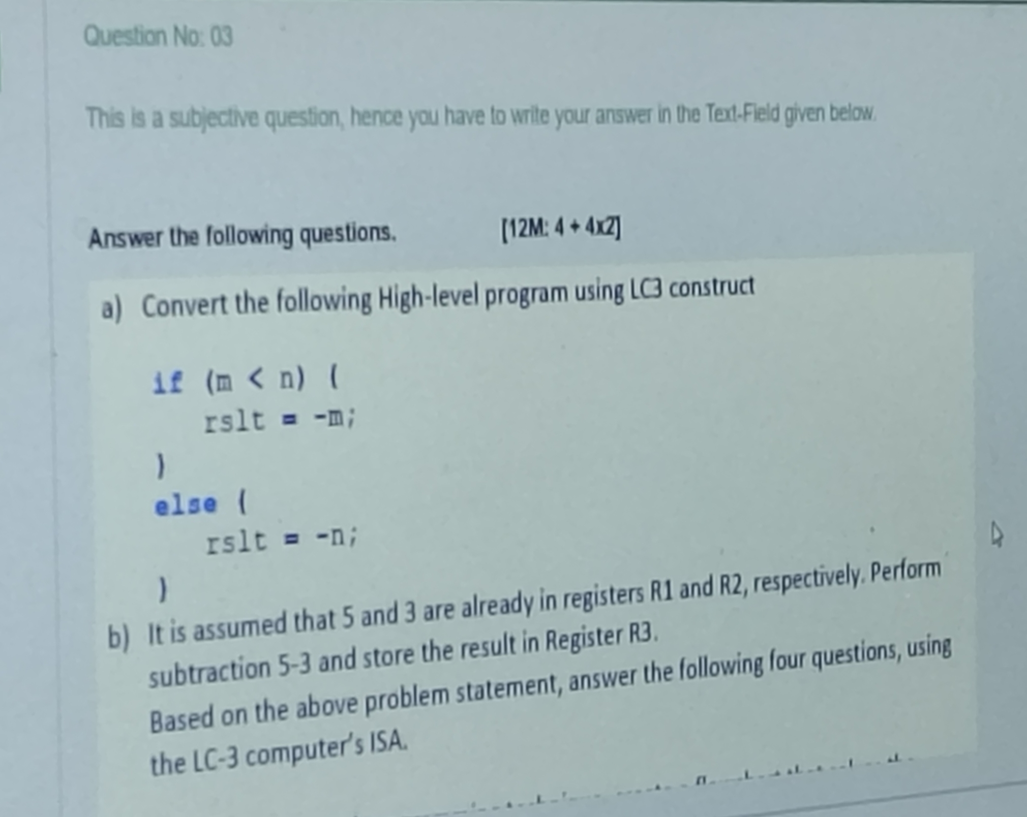 Solved Question №: 03This is a subjective question, hence | Chegg.com