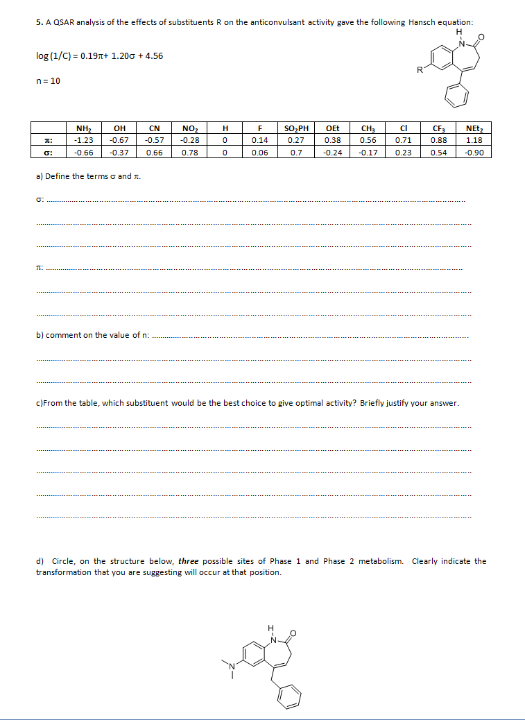 Solved 5 A Qsar Analysis Of The Effects Of Substituents R Chegg