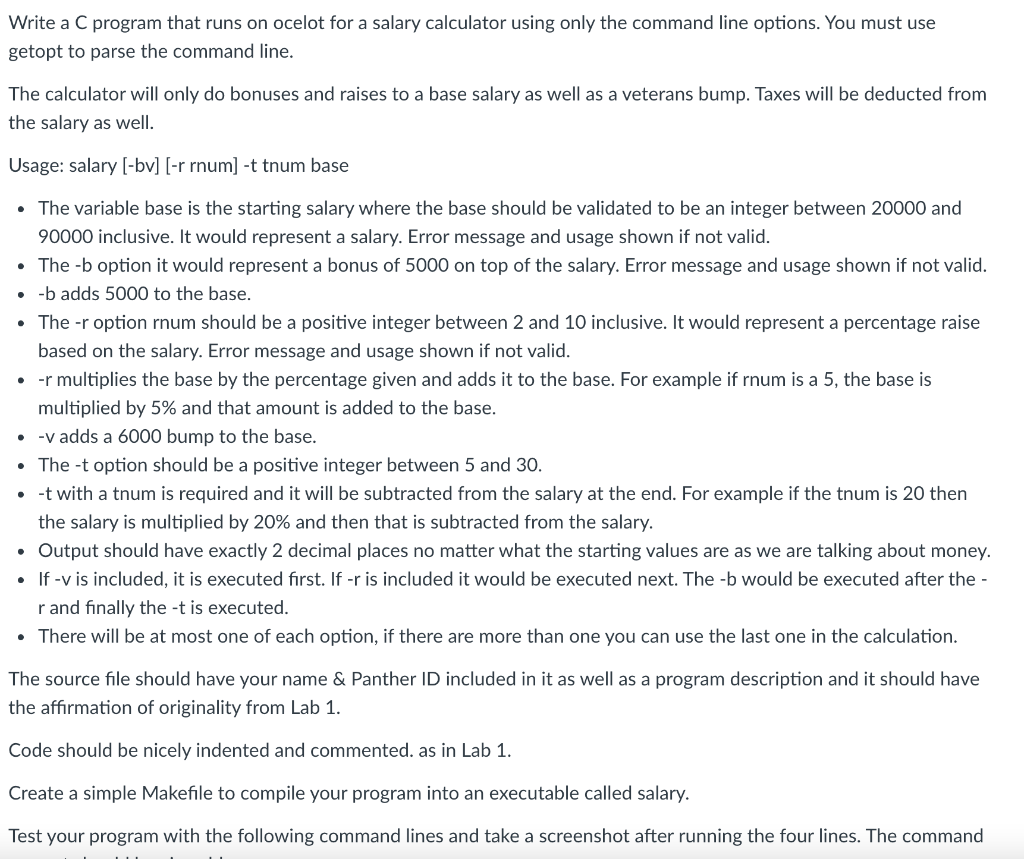 Solved Write a C program that runs on ocelot for a salary | Chegg.com