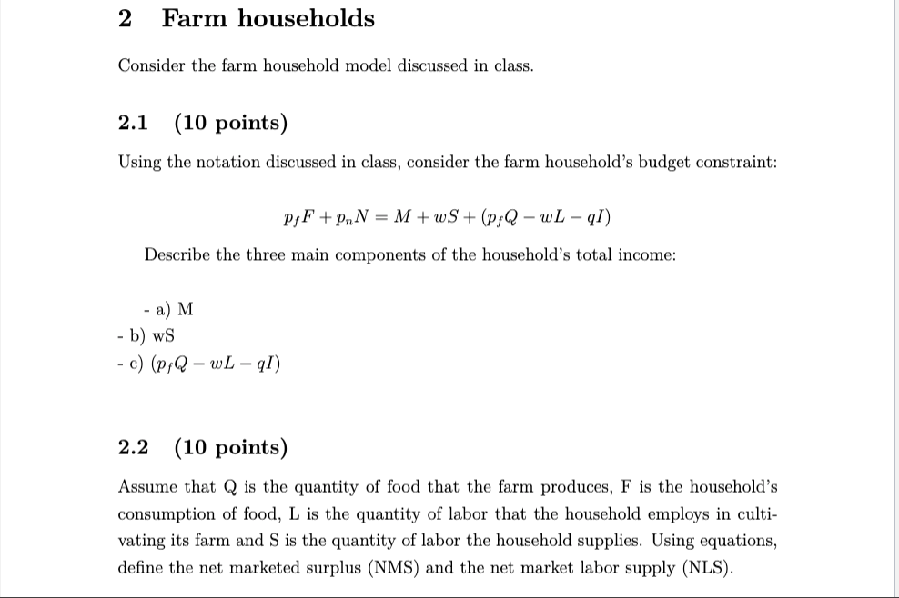 2 Farm households Consider the farm household model | Chegg.com
