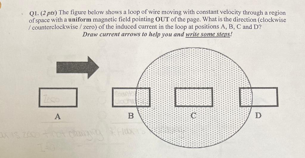 Solved Q1. (2 pts) The figure below shows a loop of wire | Chegg.com