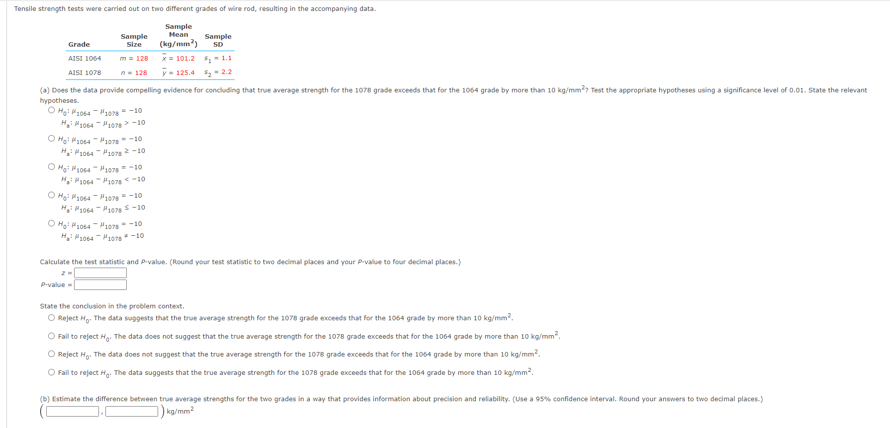 Solved Please complete all parts to the question | Chegg.com