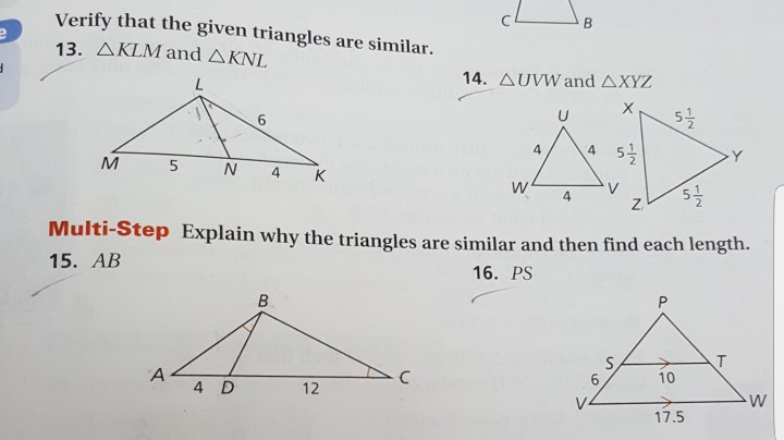 Solved Verify that the given triangles are similar. 13, KLM | Chegg.com