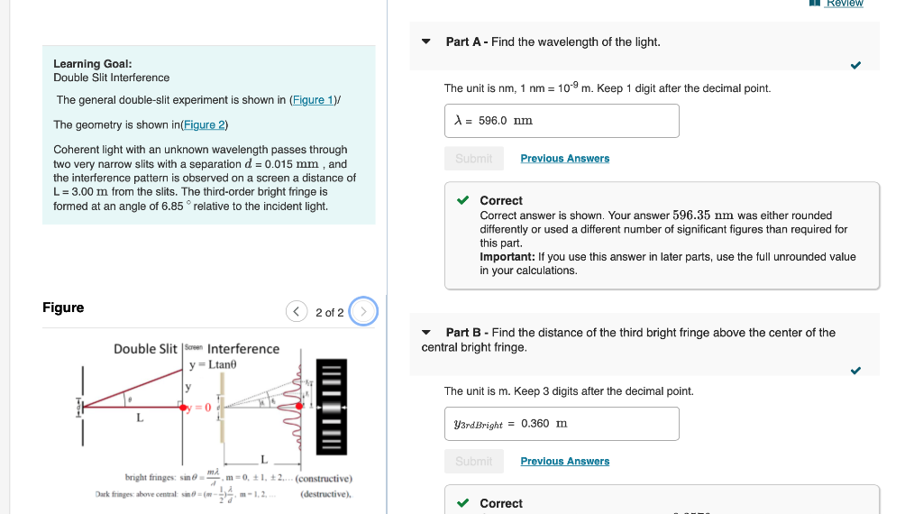Solved Review Part A - Find the wavelength of the light. | Chegg.com