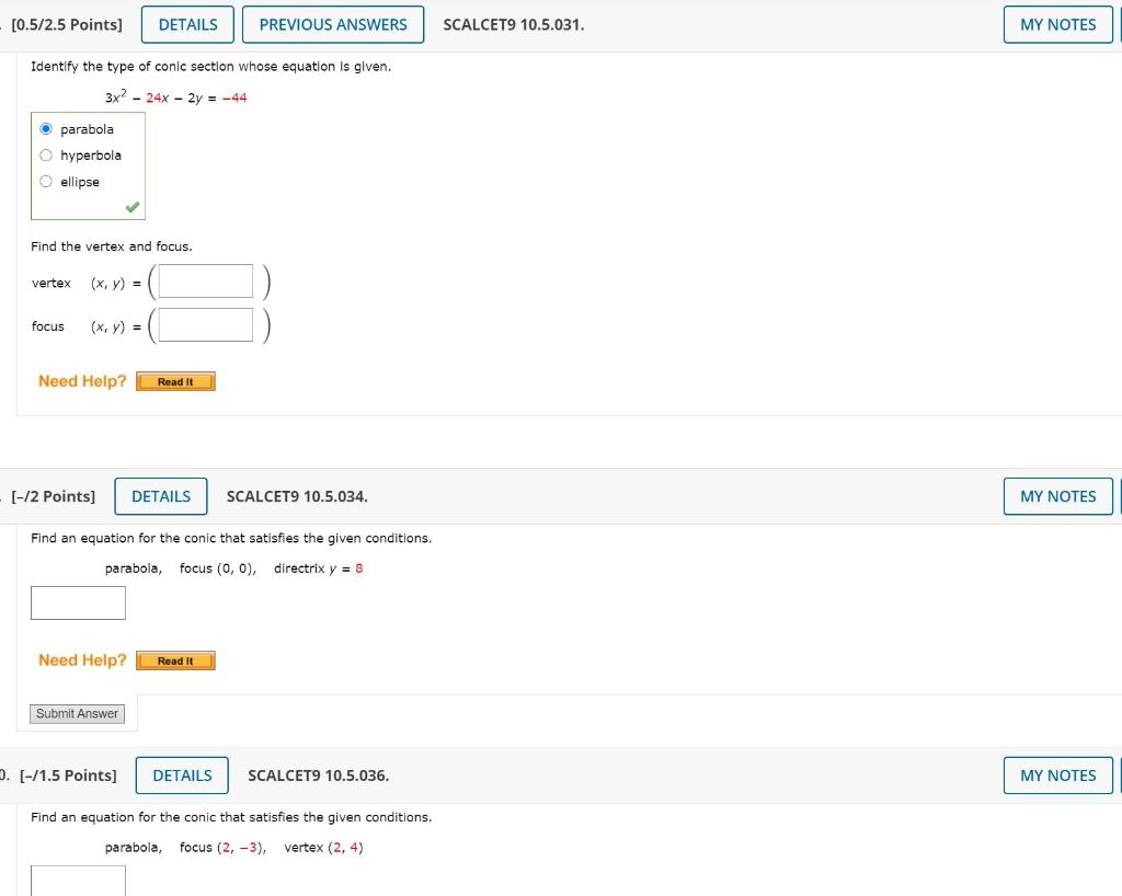 Solved [0.5/2.5 Points] DETAILS PREVIOUS ANSWERS SCALCET9 | Chegg.com