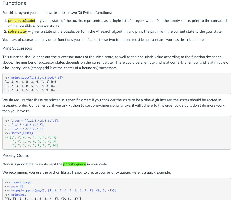 Solved Goal State The goal state of the puzzle is [1, 2, 3, | Chegg.com
