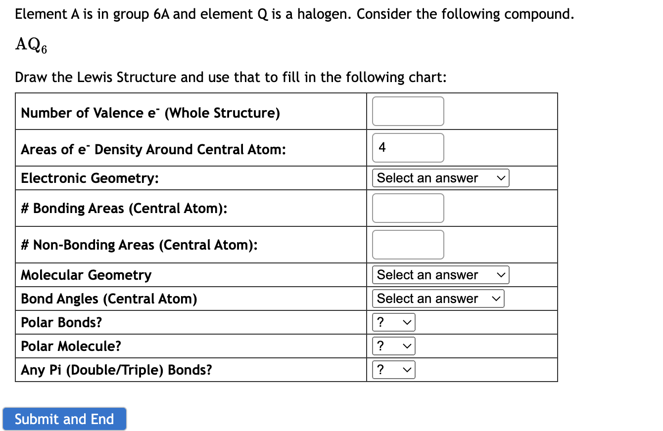 Element A is in group 6 A and element Q is a halogen. | Chegg.com