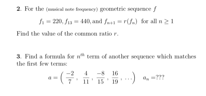 Solved 2. For the (musical note frequency) geometric | Chegg.com