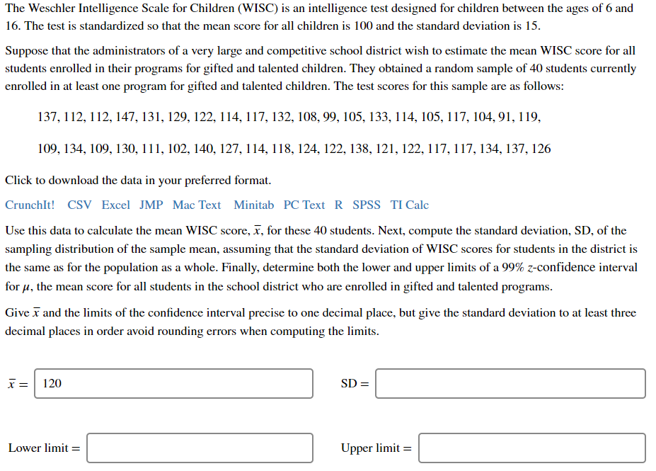 Solved The Weschler Intelligence Scale for Children (WISC) | Chegg.com