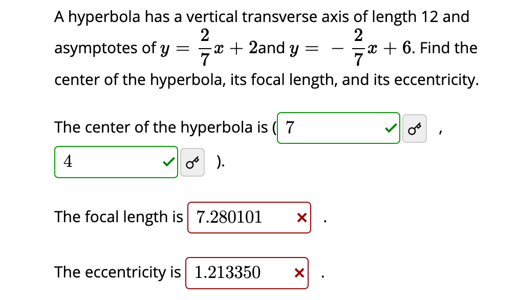 Solved A hyperbola has a vertical transverse axis of length | Chegg.com