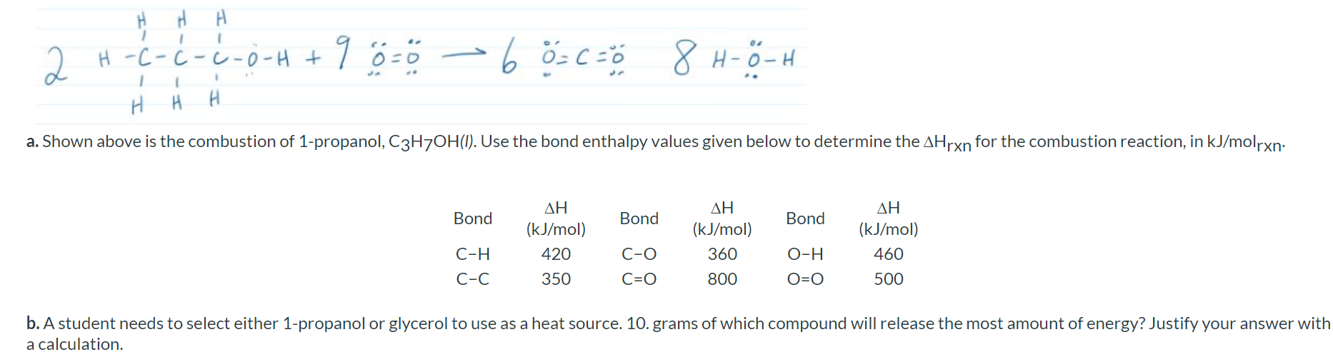 2 C3H803(1) + 7 O2(g) →6 CO2(g) + 8 H20(1) Shown | Chegg.com